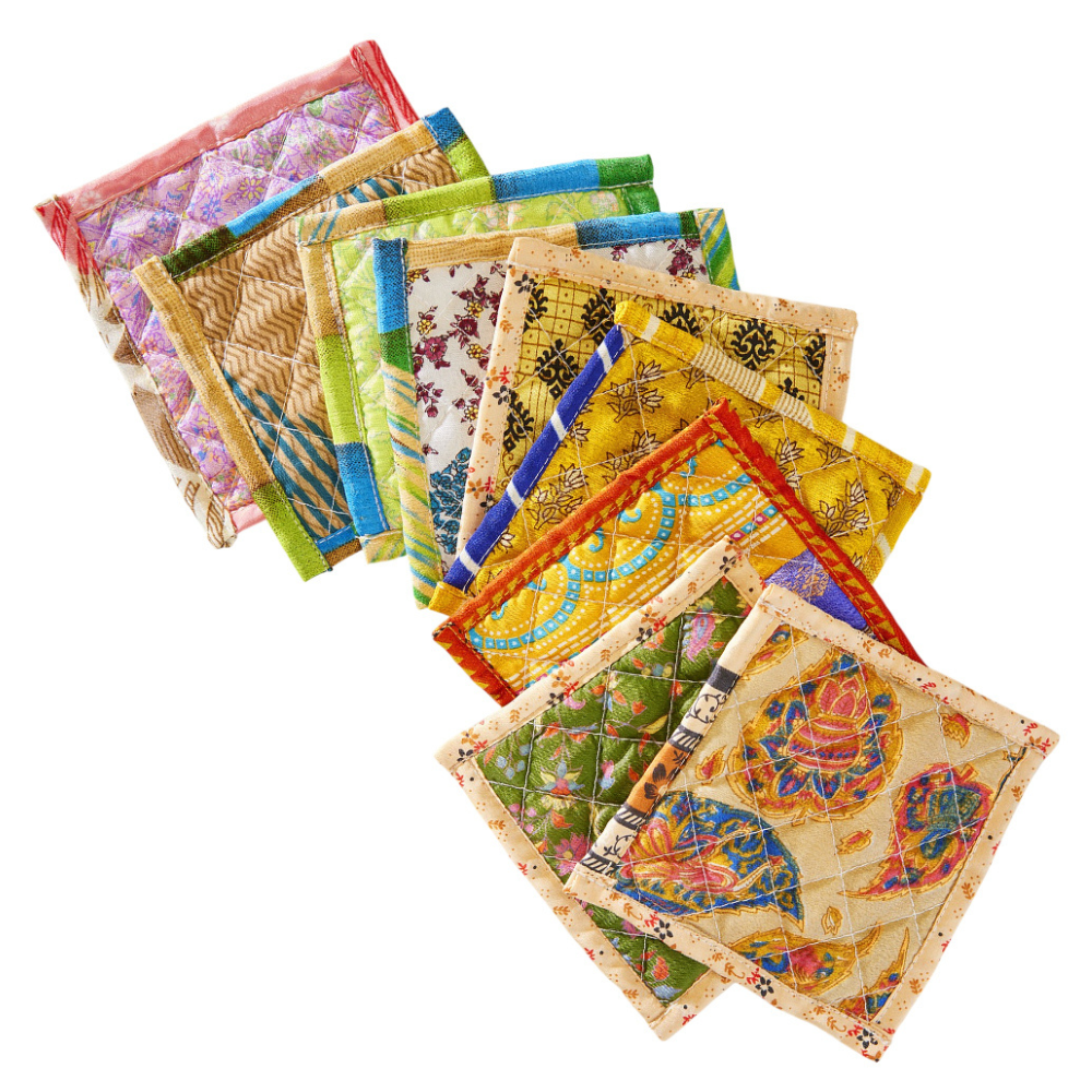 Recycled Sari Quilted Coasters | 11x11cm | Fair Trade | Cracker Filler ...